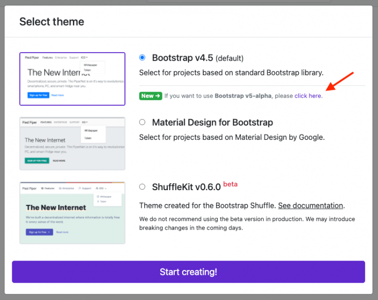 Bootstrap 5 is now available in our visual editor! | Shuffle