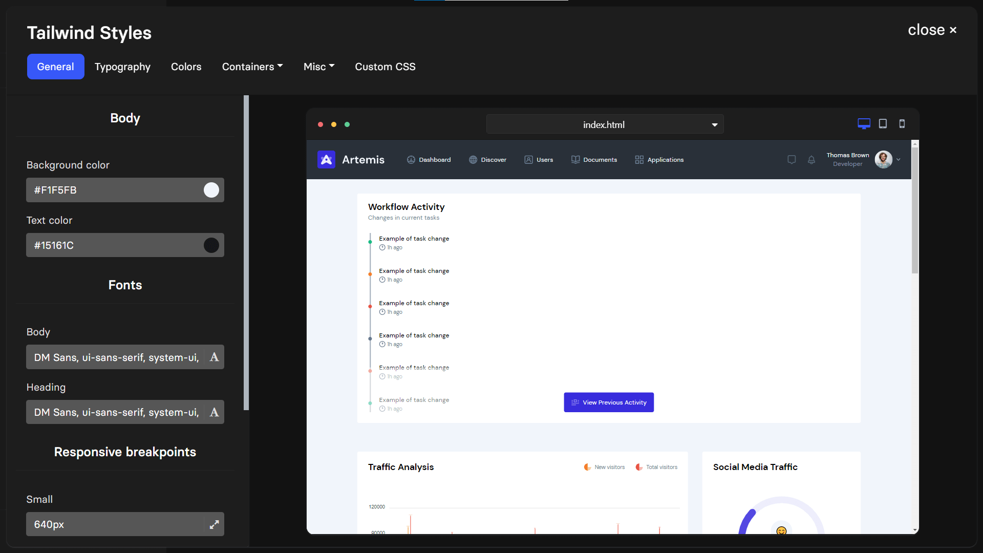 Tailwind Admin Template Artemis with Drag and Drop Editor | Shuffle